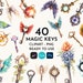 Magic Key Clip Art, Watercolor Key Clipart, Keys With Wings Clipart ...