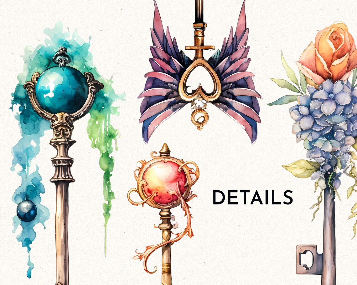 Magic Key Clip Art, Watercolor Key Clipart, Keys With Wings Clipart ...