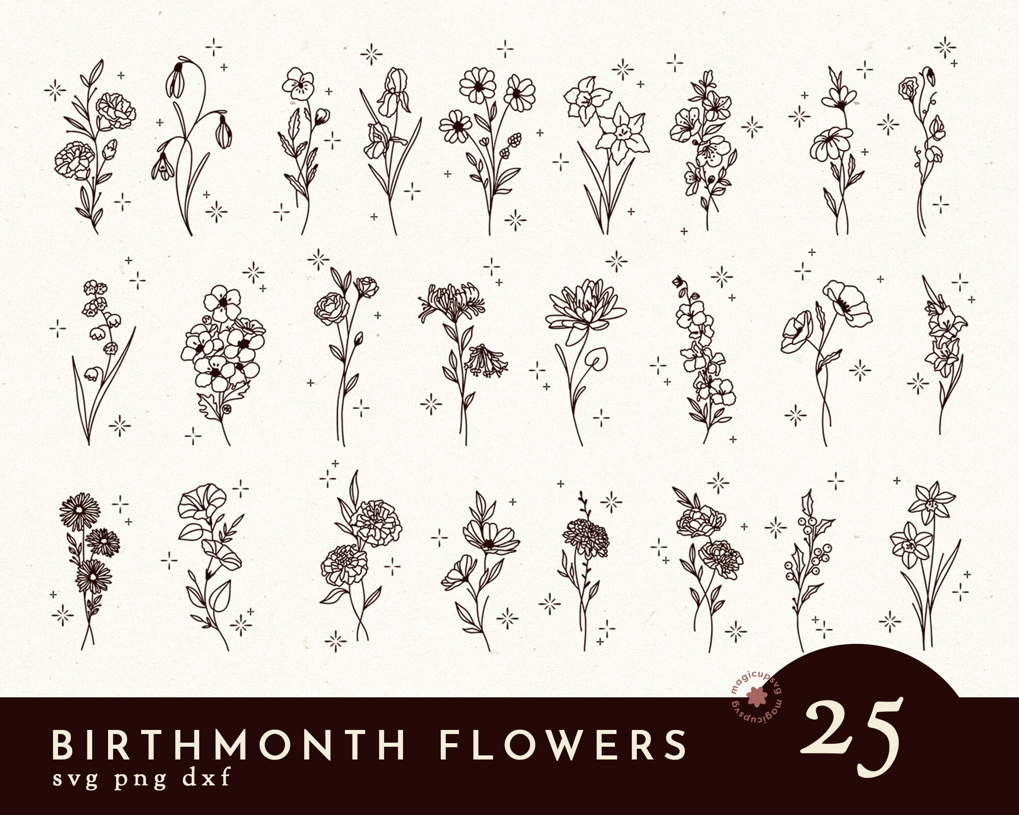 Buy Birth Month Flower Svg Birth Flower Svg Botanical Svg Online in ...