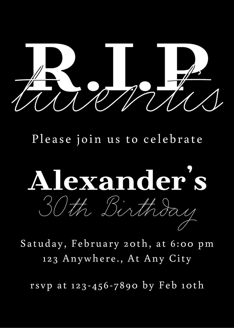 RIP Birthday Invite RIP 20s Phone Invite RIP to 20s Invite 30th ...