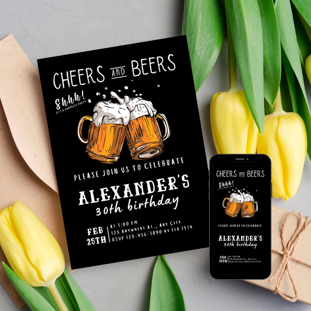 Cheer Birthday Invitation Beer Party Invitation Cheer Birthday ...