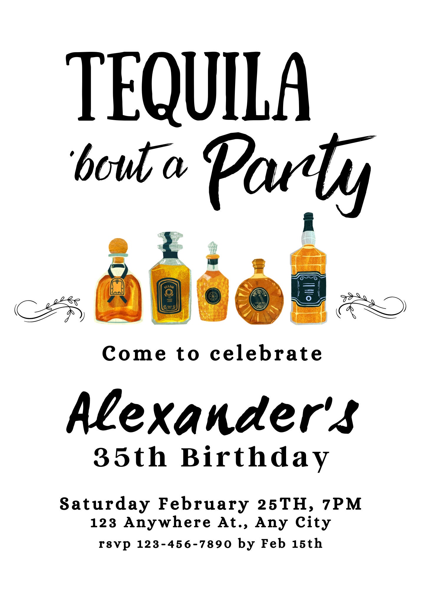 Tequila Invitation Tequila Birthday Invitation Tequila Theme Party 35th ...