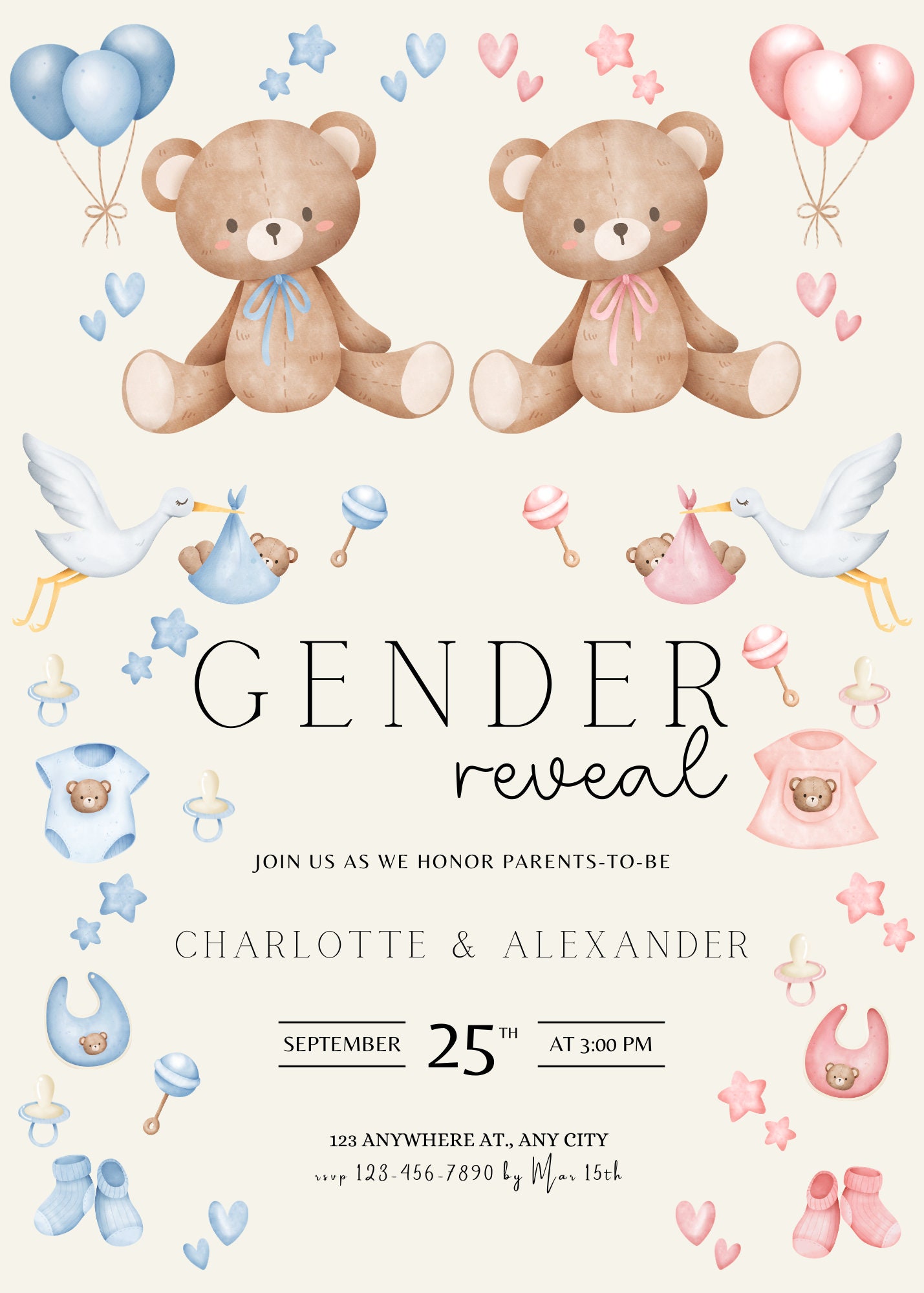 Bear Gender Reveal Invitation Gender Reveal Invitation Text Invitation ...