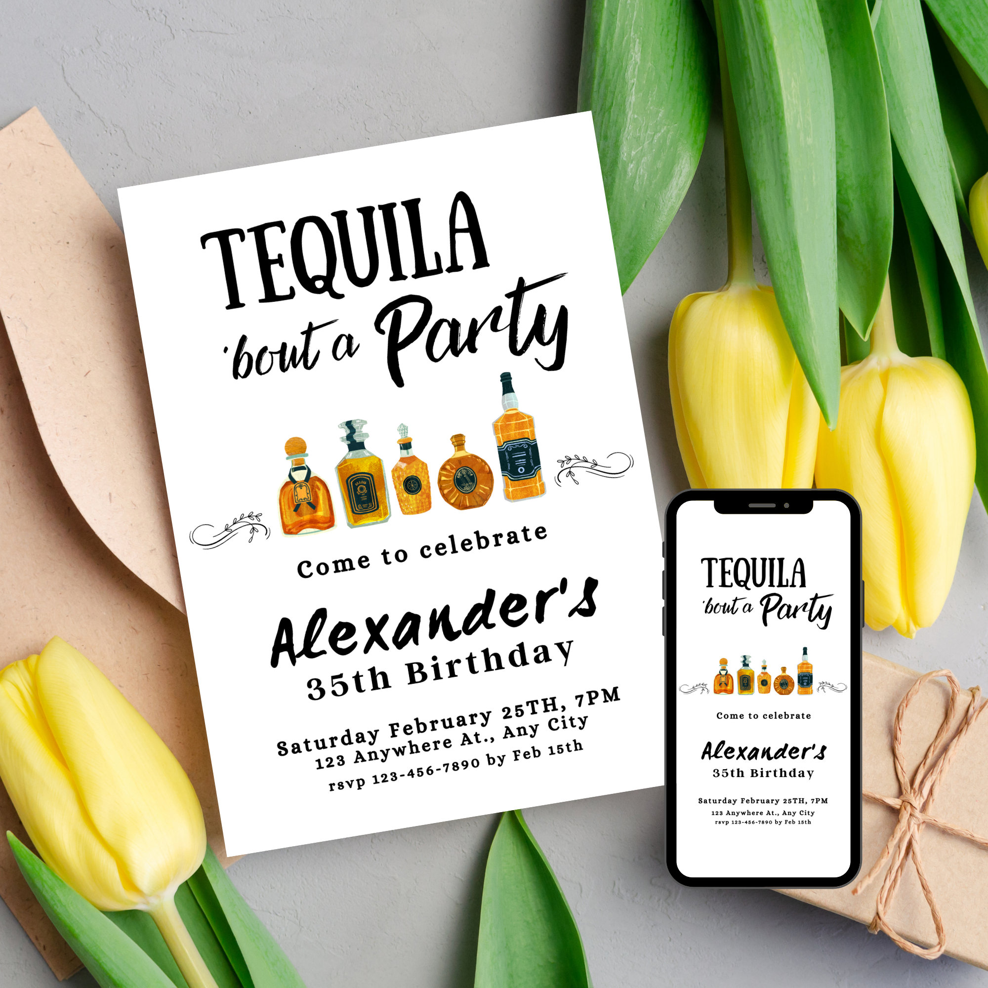 Tequila Invitation Tequila Birthday Invitation Tequila Theme Party 35th ...