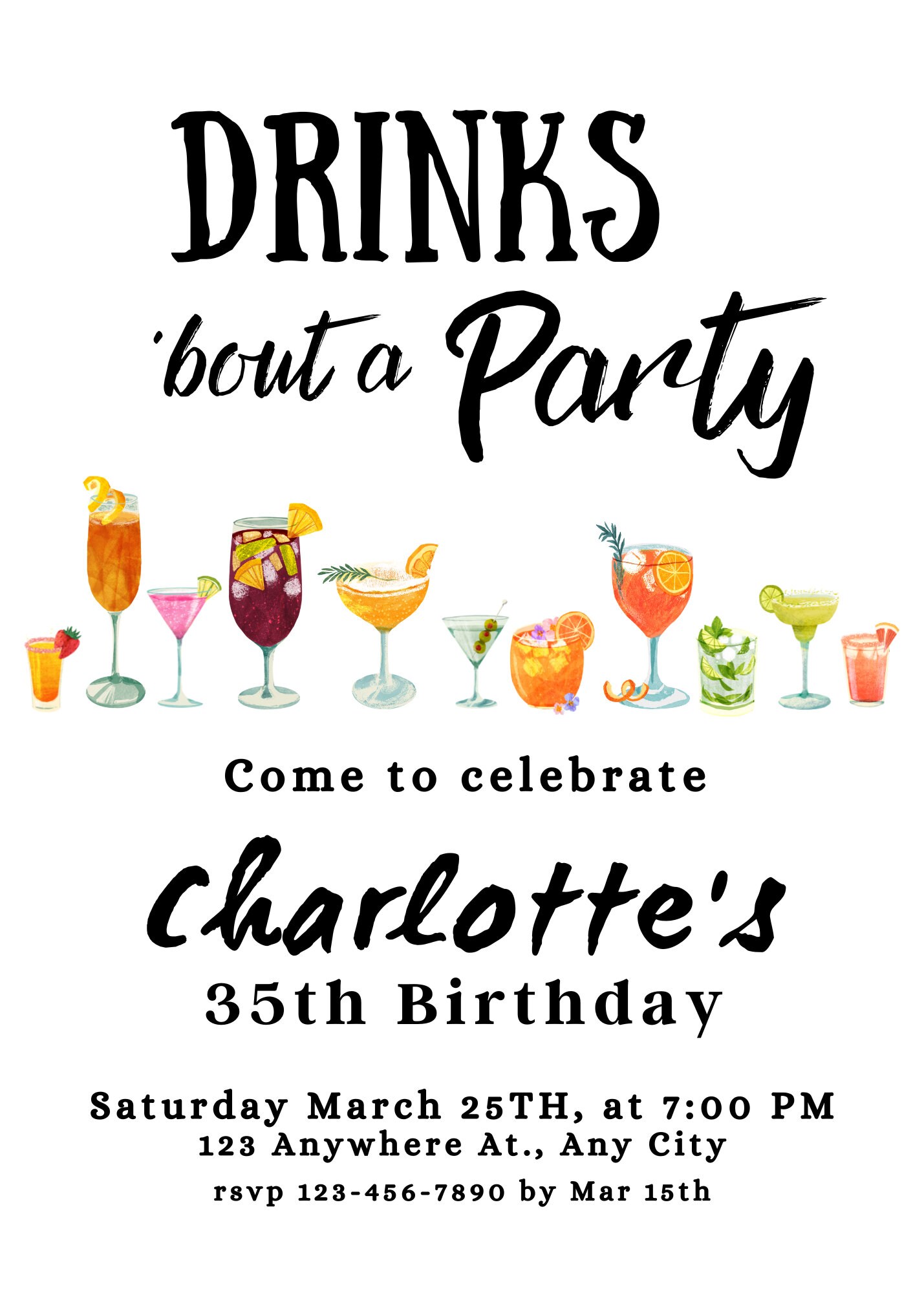 Drinks Party Invitations Drinks Birthday Invitation Drinks Invite ...