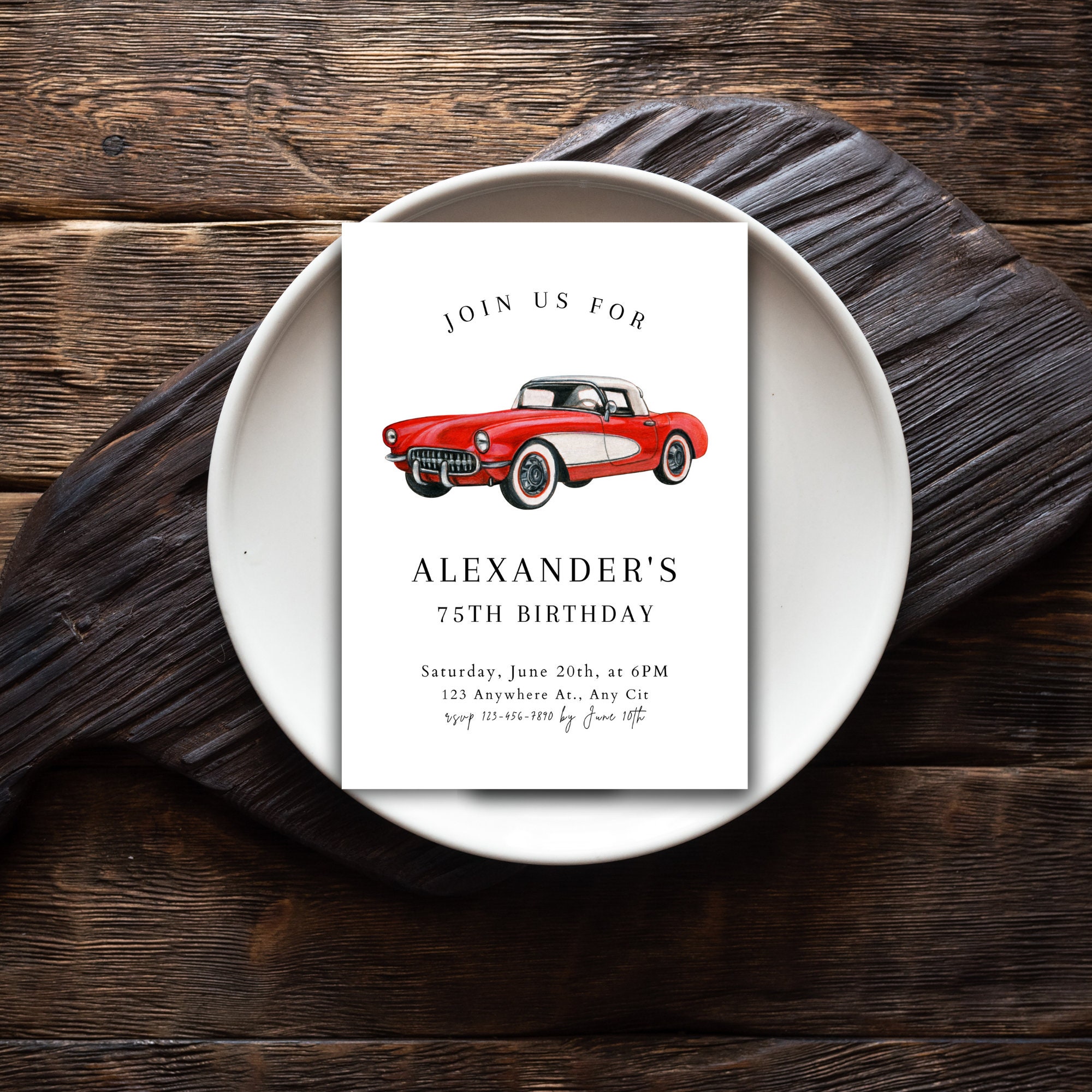 Classic Vintage Car Invitation 70th Birthday Car Birthday Invites 75th ...