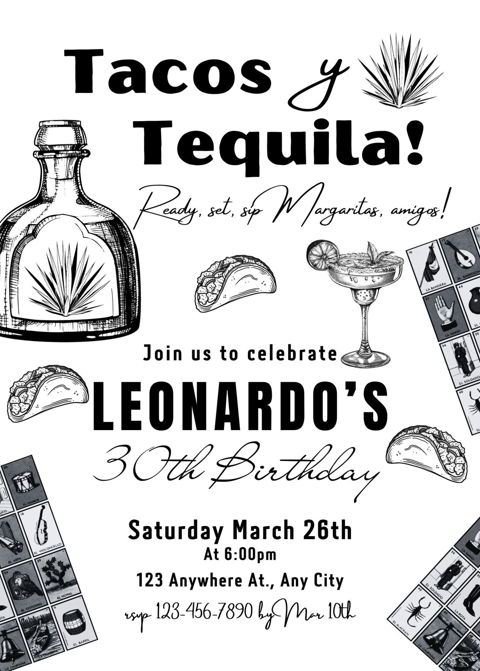 30th Birthday Taco and Tequila Party Tequila Party Invites Tequila ...