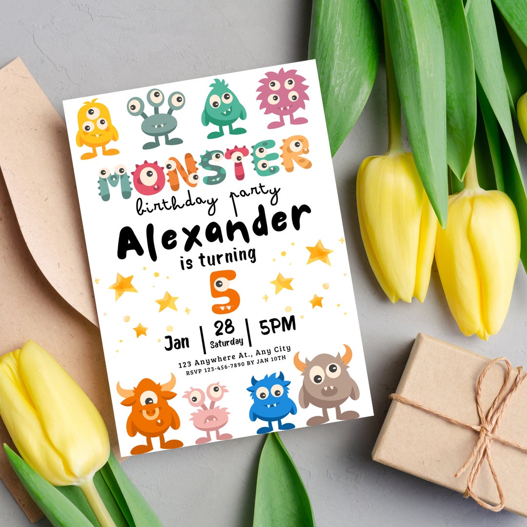 Editable Monster Invitation Monster Birthday Invitation 5th Birthday ...