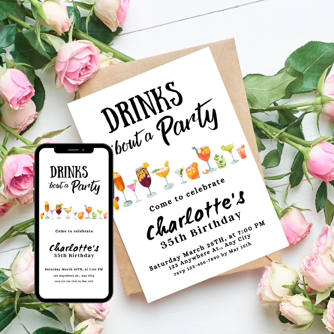 Drinks Party Invitations Drinks Birthday Invitation Drinks Invite ...