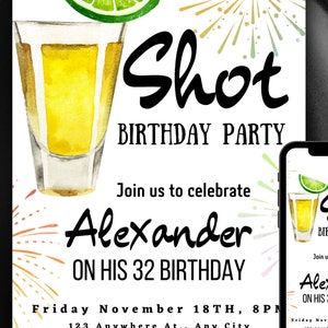 Shot Party Invite Tequila Birthday Invitation 32nd Birthday Invitation ...