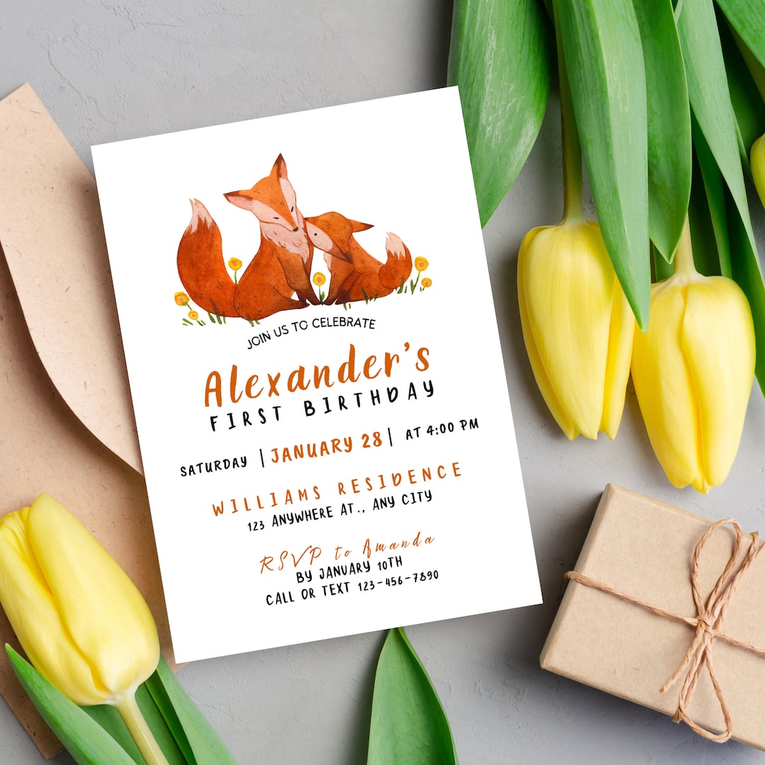 Fox 1st Birthday Fox Birthday Invitation Fox Party Invitations Girls ...