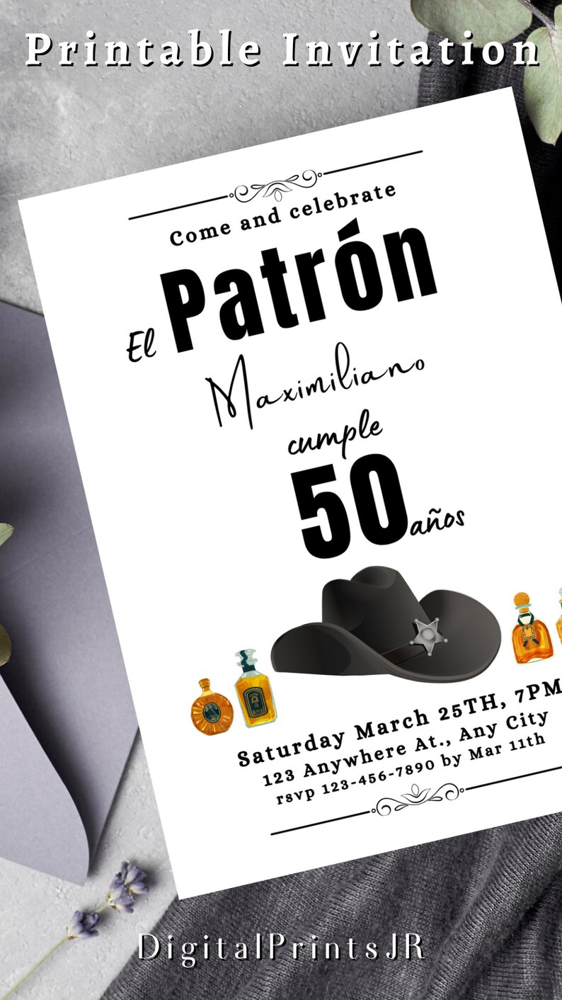 El Patron Birthday Invitation Tequila Birthday Invitation - Etsy