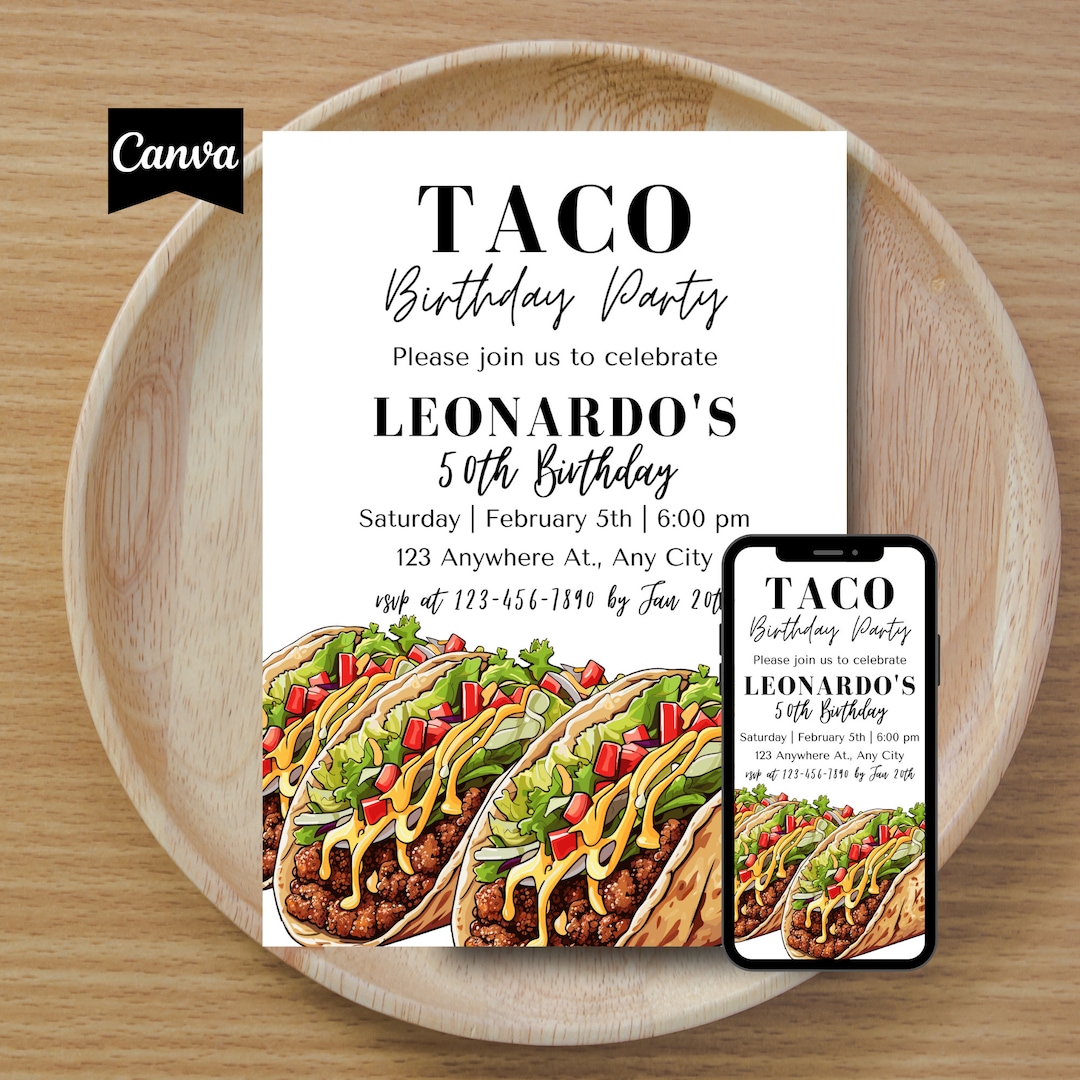 Taco Birthday Party Invite Taco Theme Birthday Party 26 64th Birthday ...