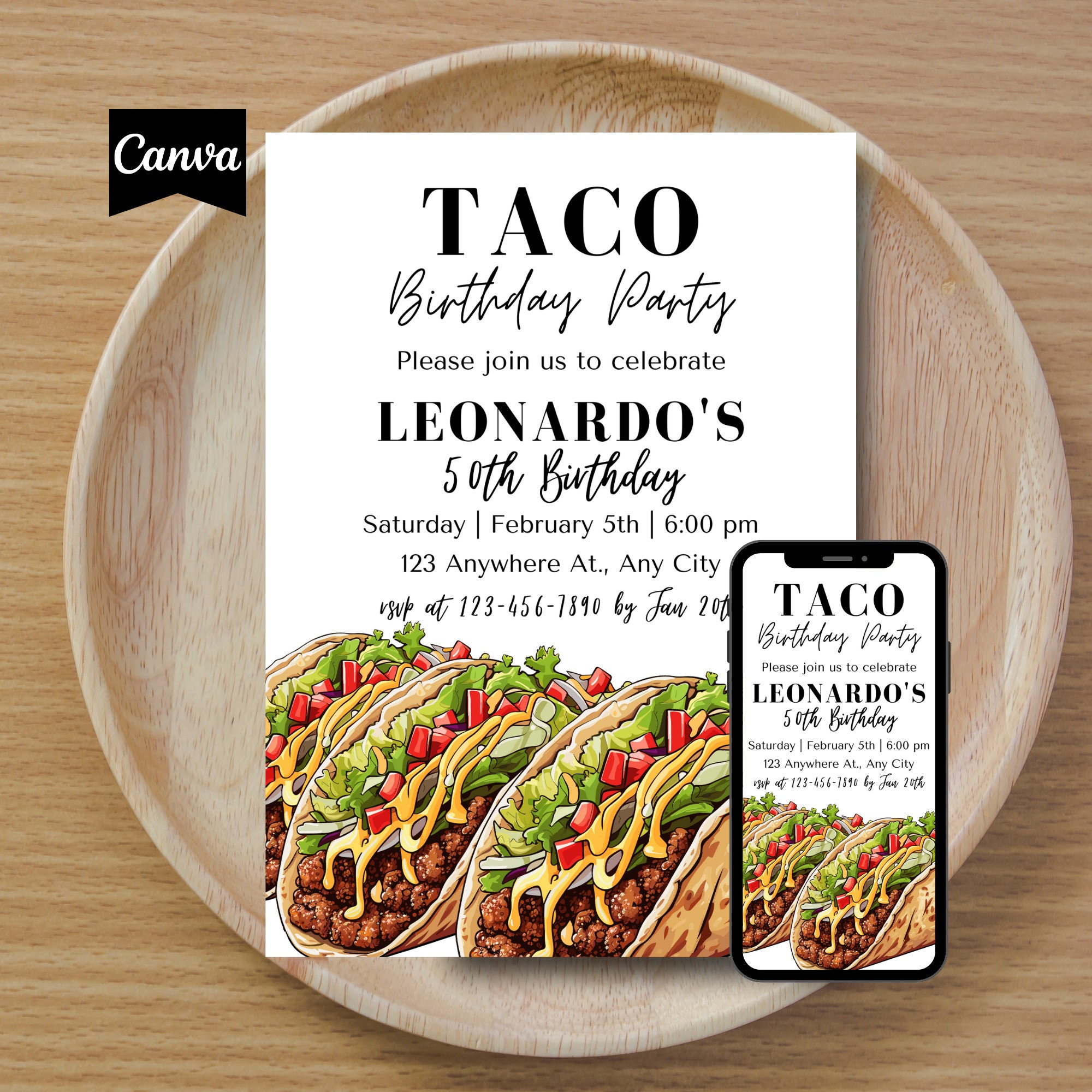 Taco Birthday Party Invite Taco Theme Birthday Party 26 64th Birthday ...