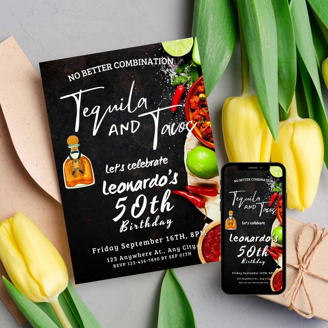 Tacos and Tequila Invitation Mexican Invitation Tacos Party Invite PDF ...