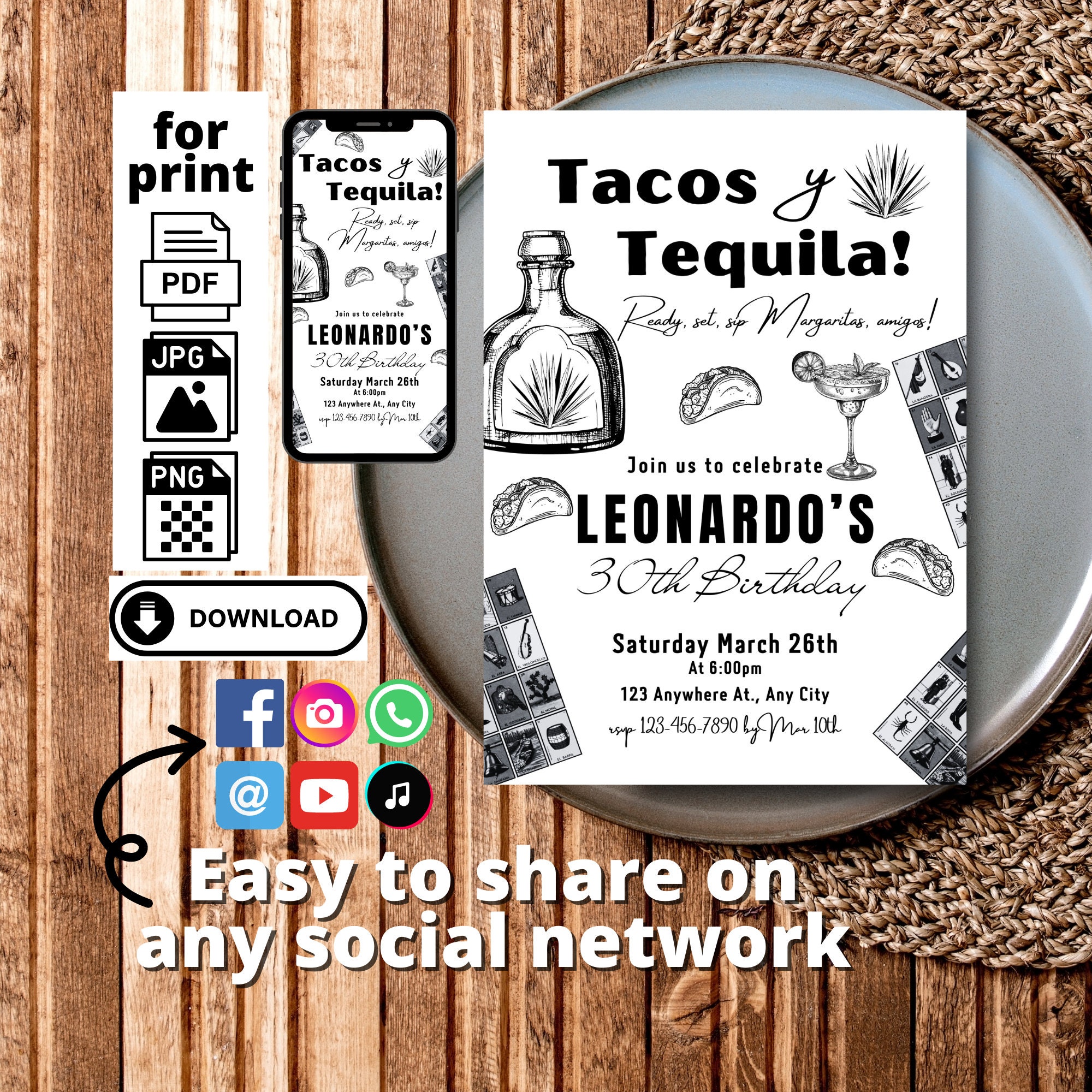 Tacos and Tequila Invitation Agave Tequila Tacos Tequila Party 30th ...