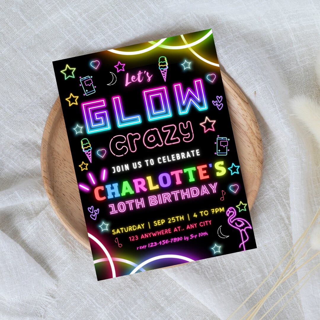 Glow Party Invitation Glow Party Birthday Invitation Glow Birthday ...