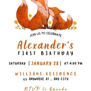 Fox 1st Birthday Fox Birthday Invitation Fox Party Invitations Girls ...