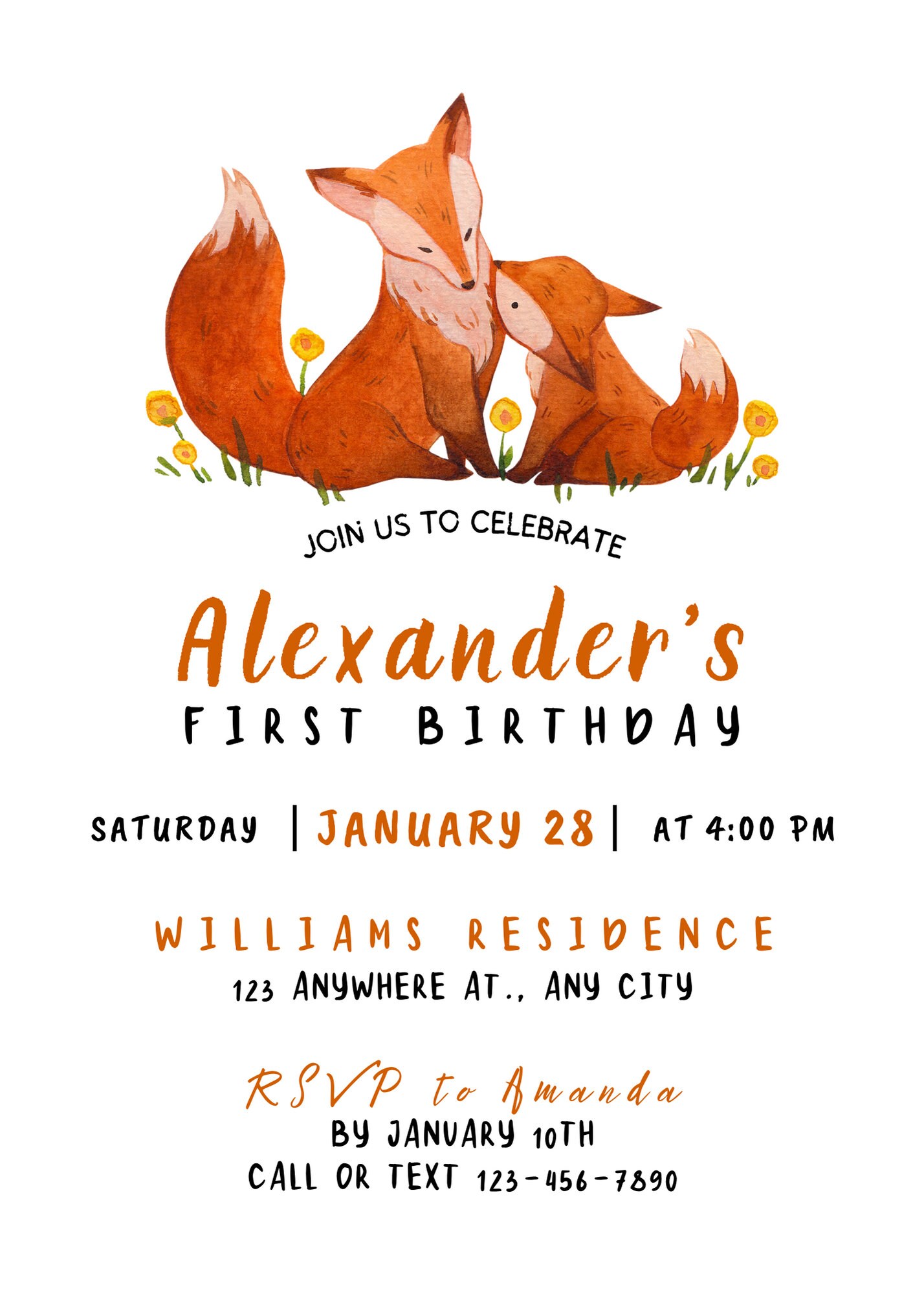 Fox 1st Birthday Fox Birthday Invitation Fox Party Invitations Girls ...