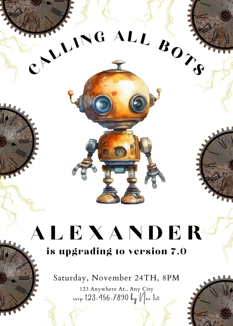 Robot Birthday Invitation Robot Birthday Party Invitation Robot ...