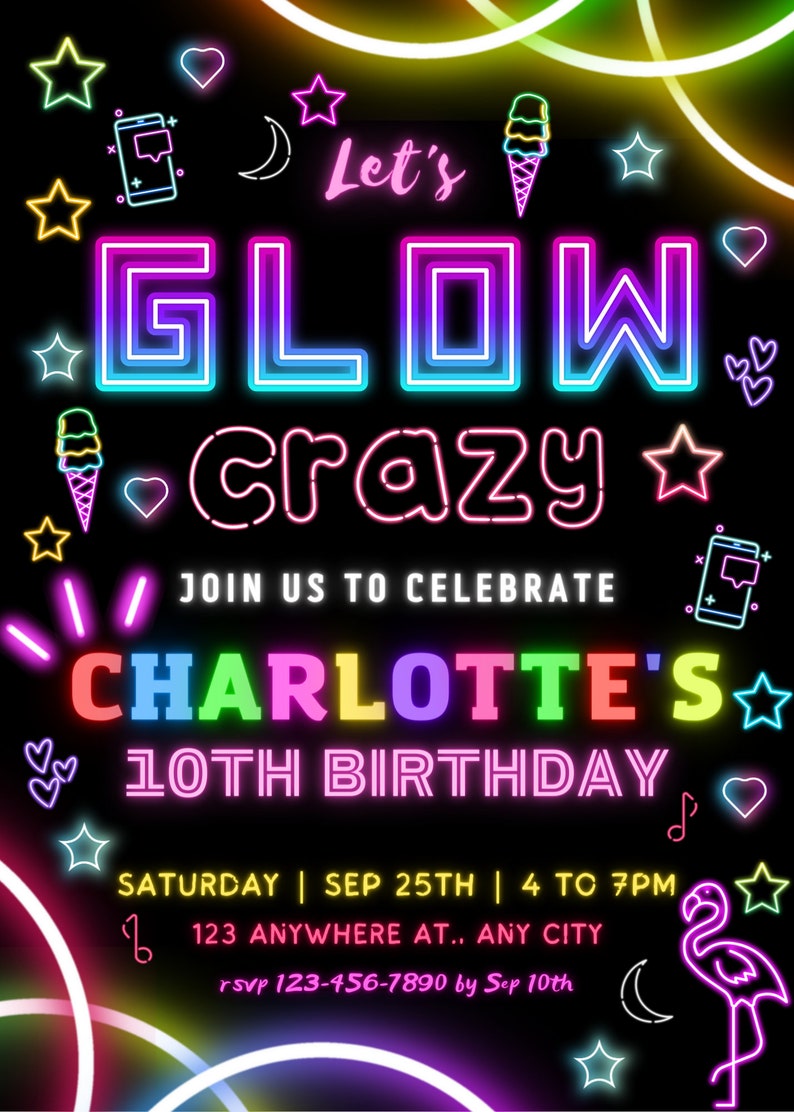 Glow Party Invitation Glow Party Birthday Invitation Glow Birthday ...