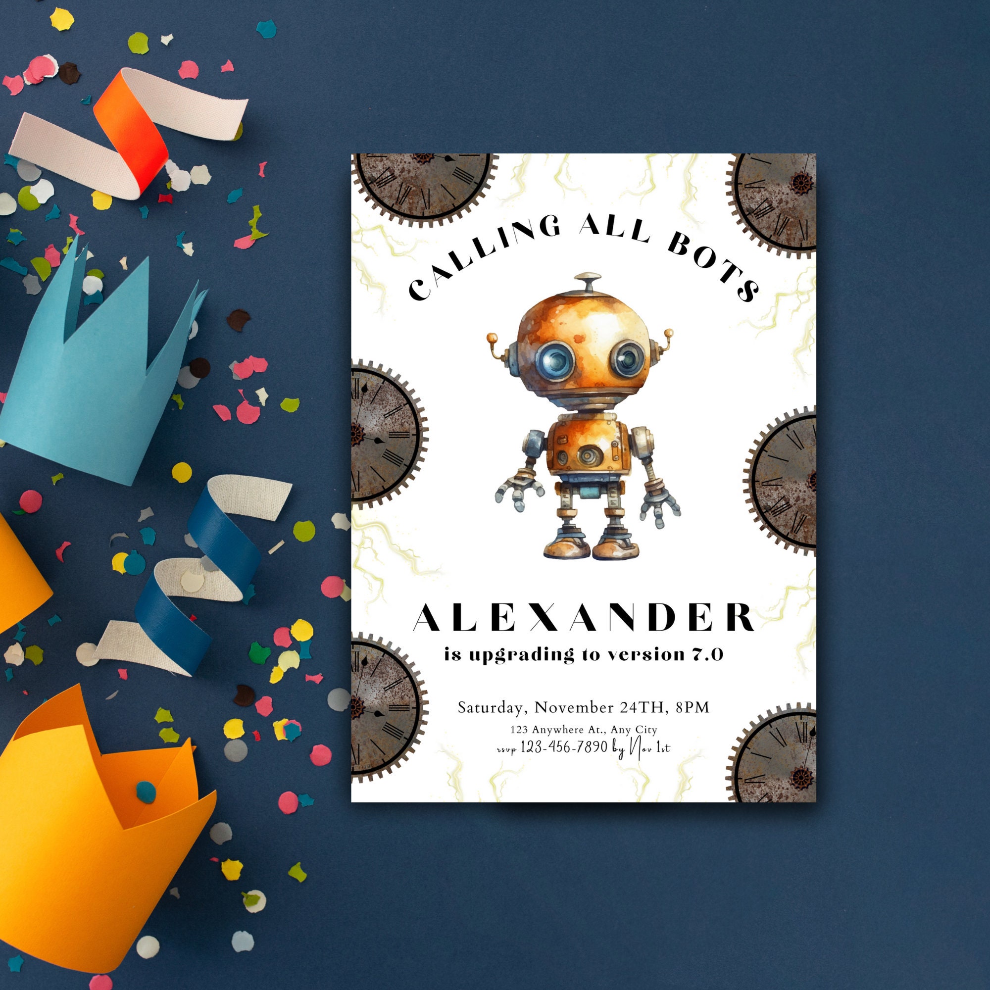 Robot Birthday Invitation Robot Birthday Party Invitation Robot ...