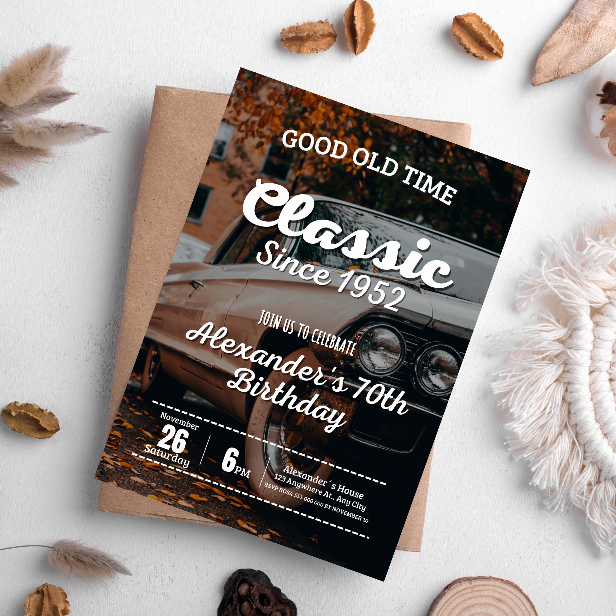 Classic Car Invite 70th Birthday Invitation 70th Birthda Man Dad 70th ...