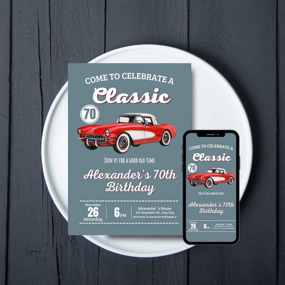 Classic Car Party Invitation Classic Birthday Invitation Classic Man ...