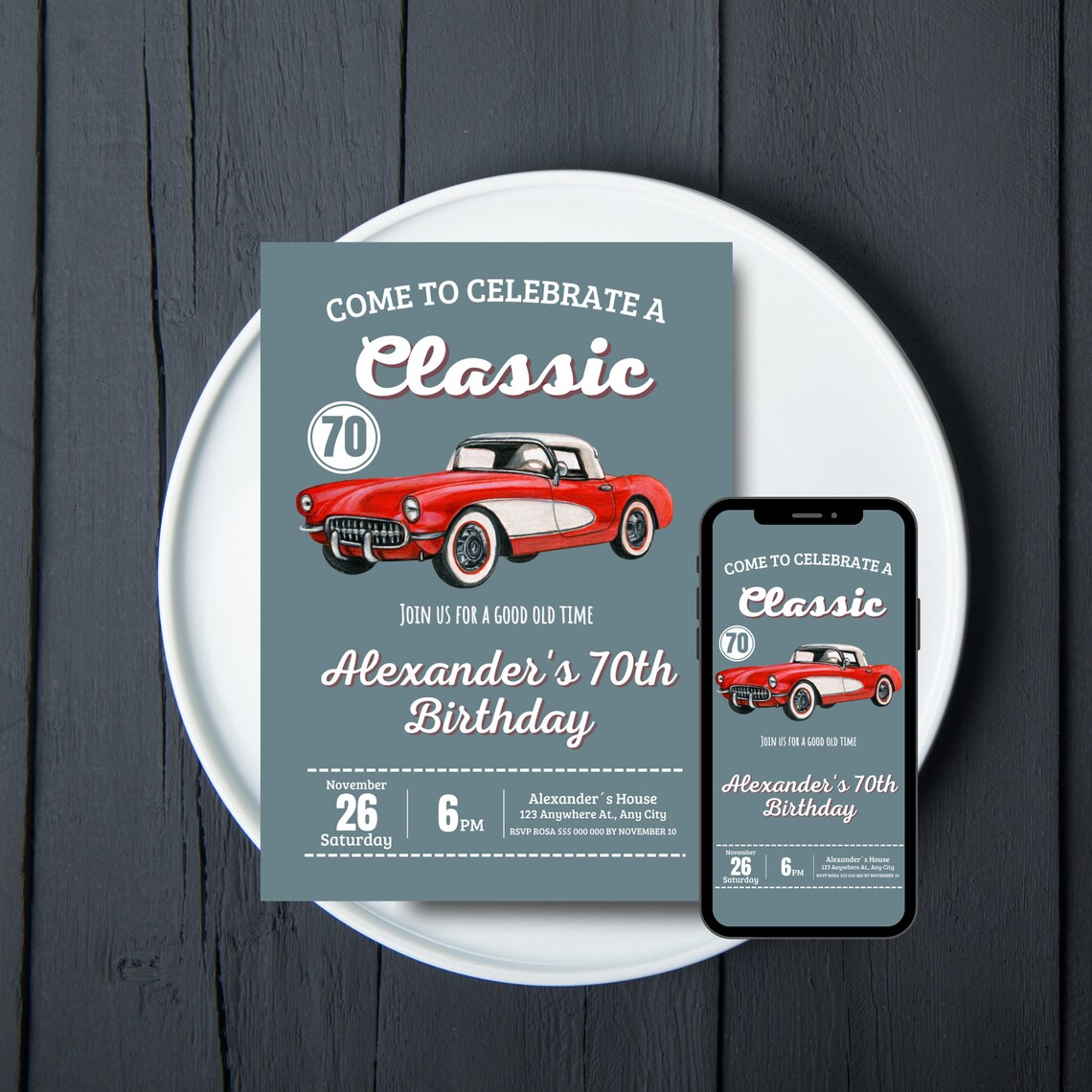 Classic Car Party Invitation Classic Birthday Invitation Classic Man ...