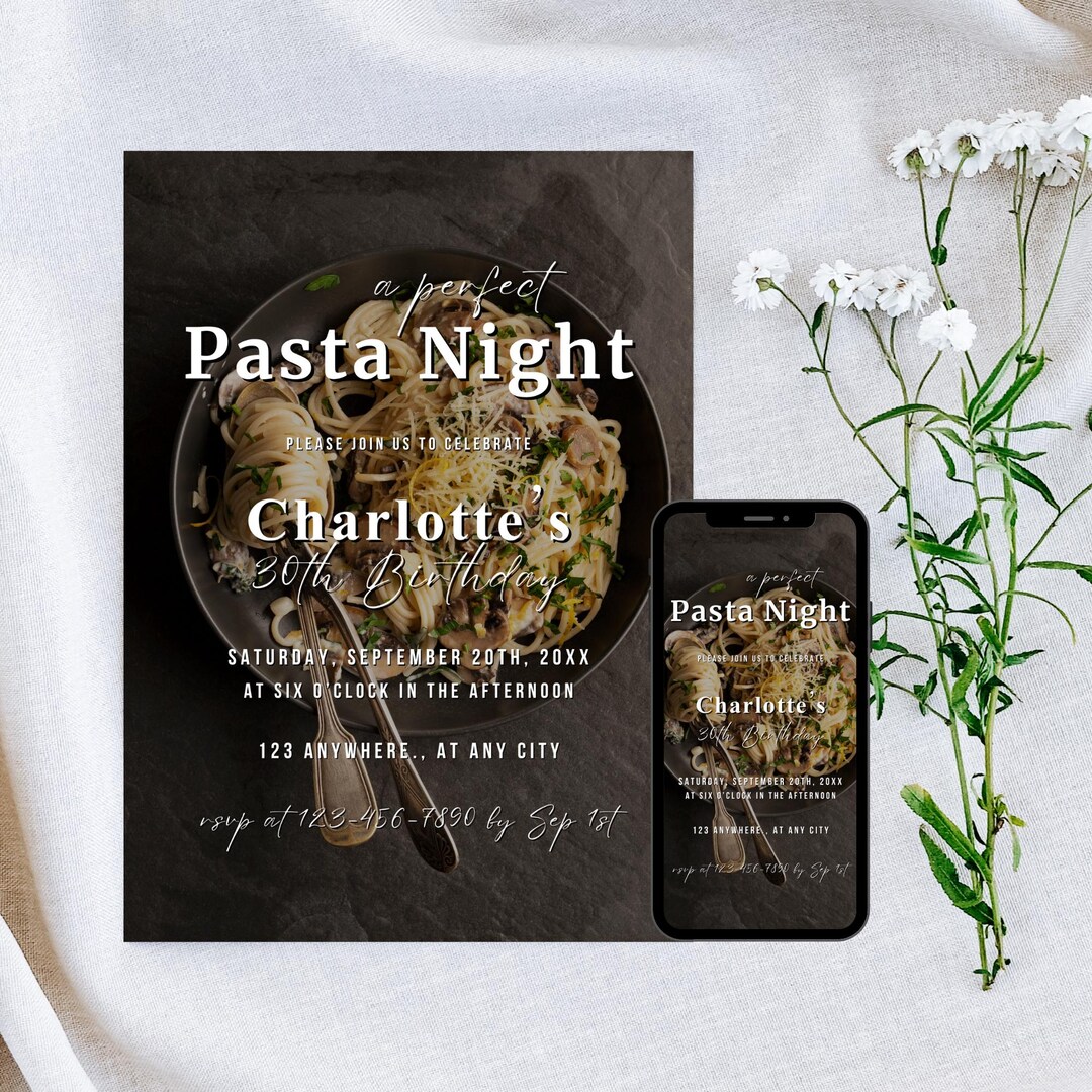 Pasta Birthday Invitation Pasta Theme Party Pasta Birthday Party Pasta ...