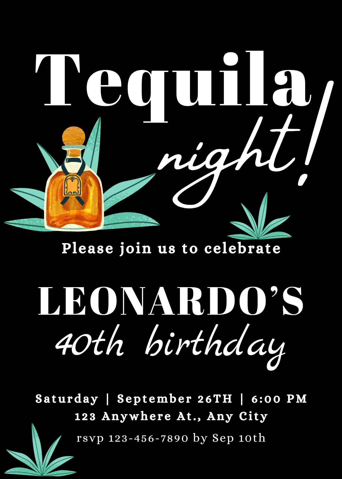 Tequila Invitation Agave Tequila Party 40th Birthday Woman 40th ...