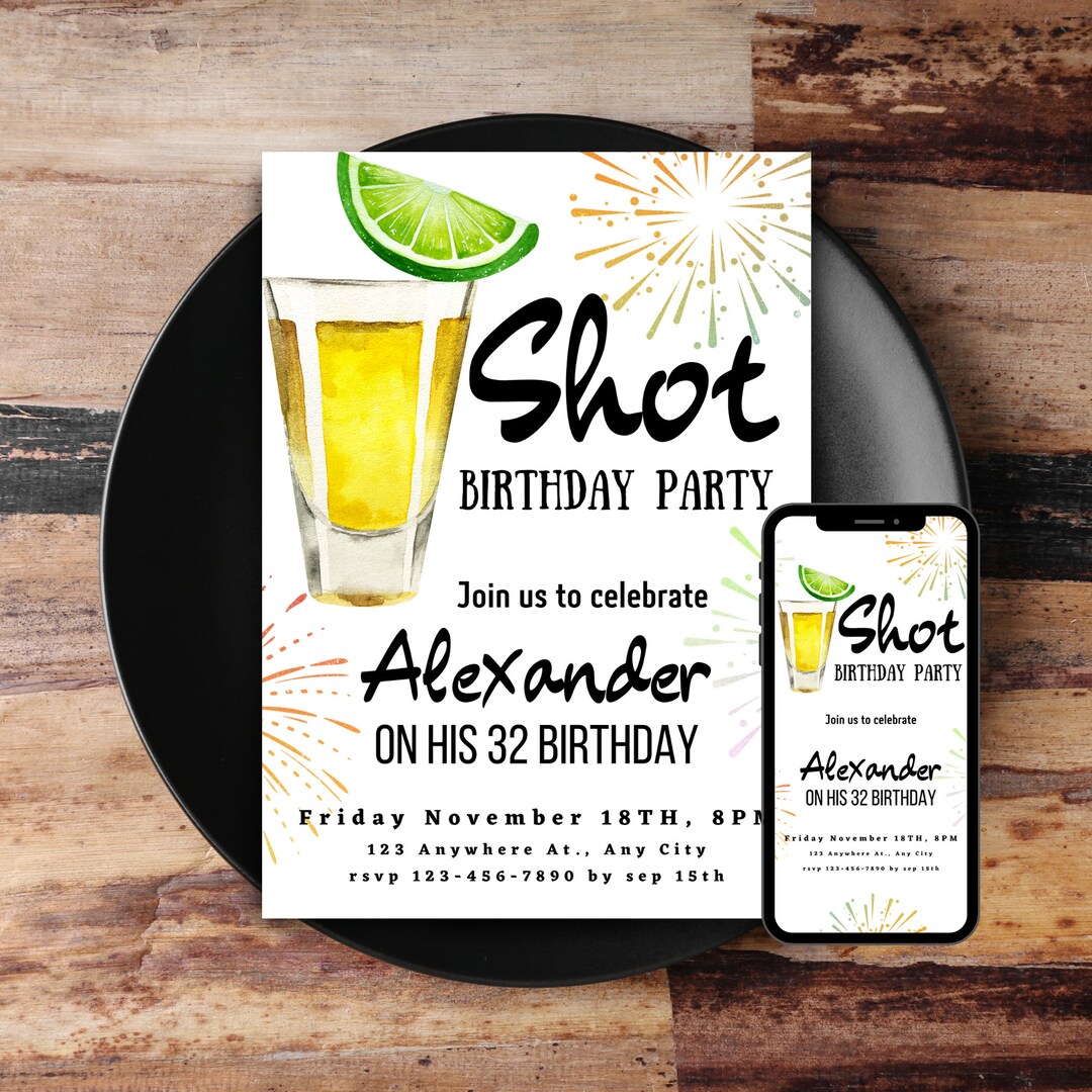 Shot Party Invite Tequila Birthday Invitation 32nd Birthday Invitation ...