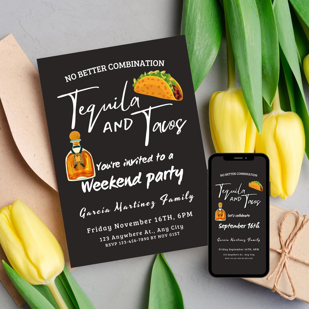 Taco and Tequila Party Tacos and Tequila Invitation Tacos Party Invite PDF Invitations Holiday ...