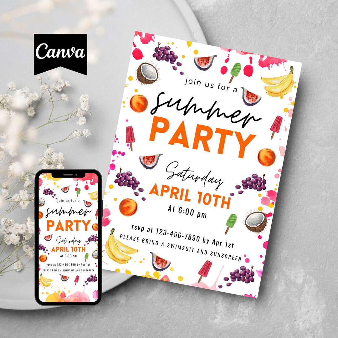 Editable Summer Party Invitation Digital Summer Invitation 20th ...