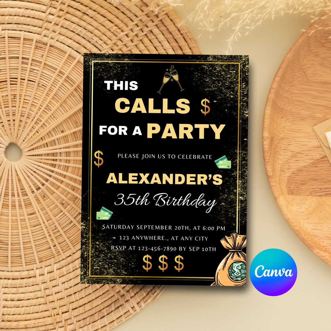 Money Birthday Invitation Money Theme Birthday Gold Birthday Invitation ...