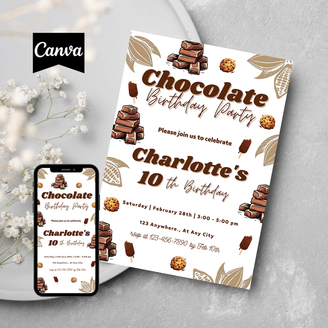 Chocolate Themed Birthday Party Chocolate Birthday Invite Canva Email ...