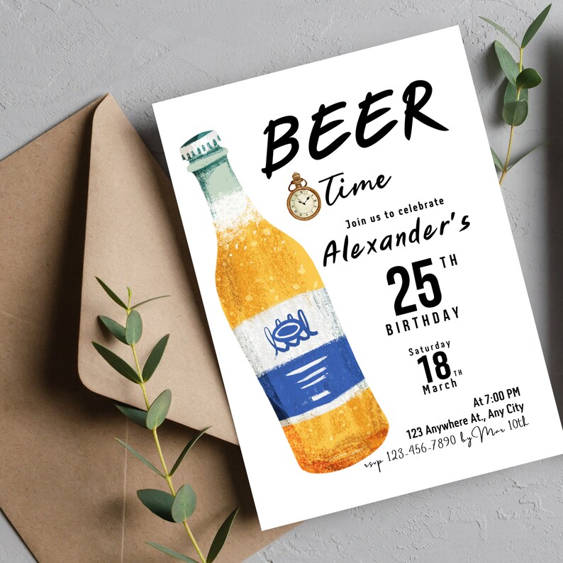 Beer Birthday Invitation Beer Themed Invitations 25th Birthday Him 25th ...