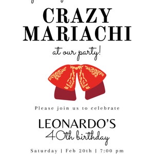 Moño Mariachi Invitation Mariachi Party 30th Birthday 40th Birthday ...