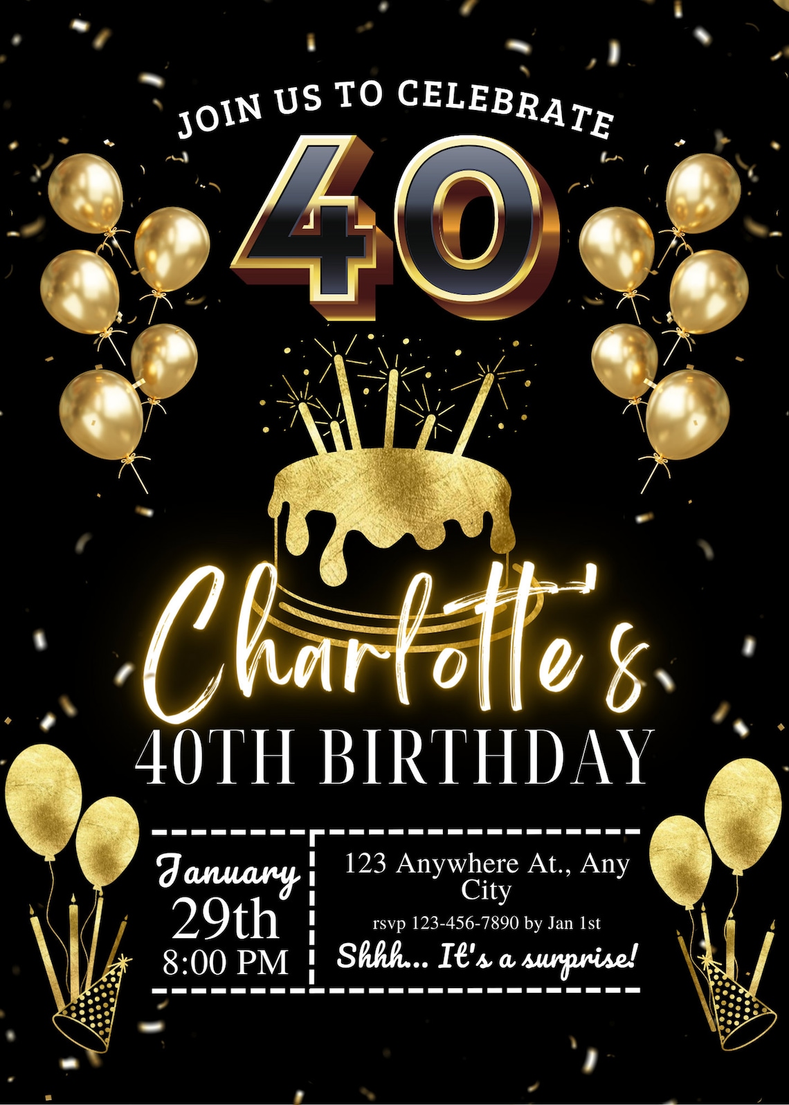 40th Birthday Invitation 40th Birthday for Women 40th Birthday for Men ...