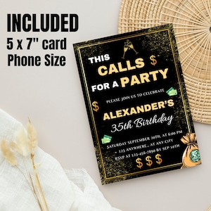 Money Birthday Invitation Money Theme Birthday Gold Birthday Invitation ...