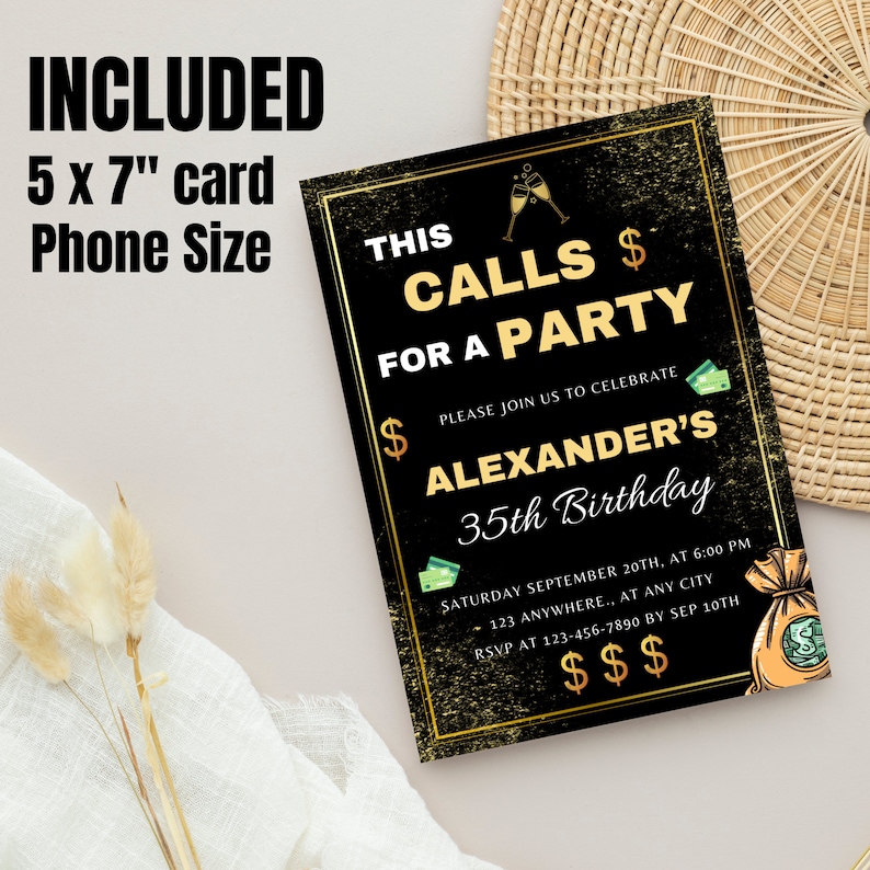 Money Birthday Invitation Money Theme Birthday Gold Birthday Invitation ...