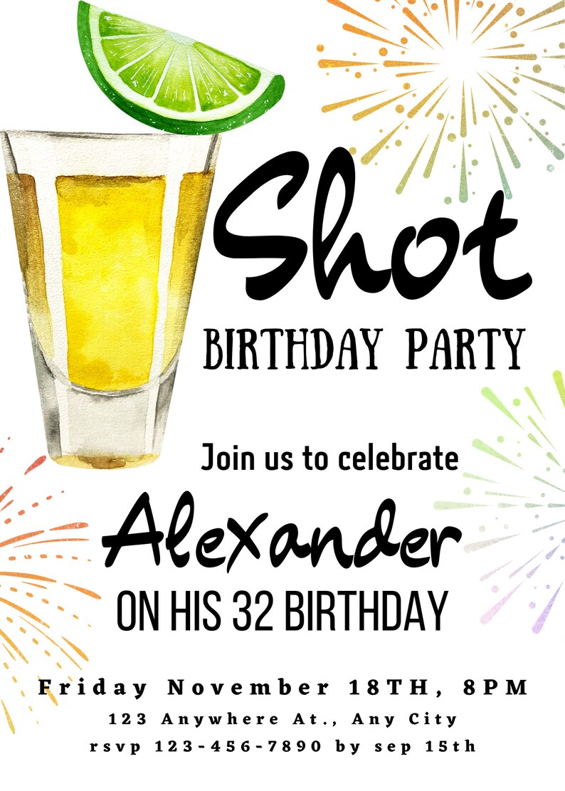 Shot Party Invite Tequila Birthday Invitation 32nd Birthday - Etsy
