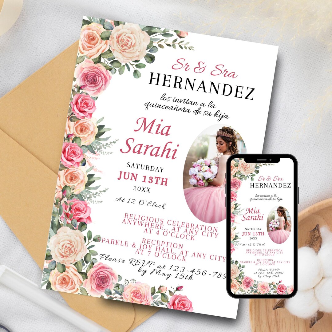 Invitation Digital Quince Invitation Invitation Girly Quinceañera ...