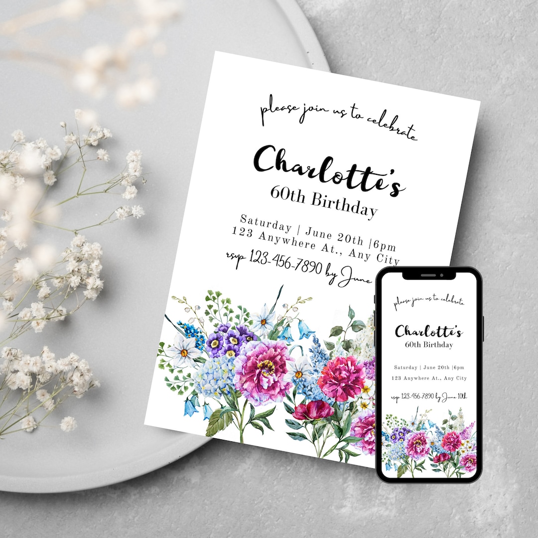 Wild Flower Birthday Invitation 50th Birthday for Women 50th Birthday ...