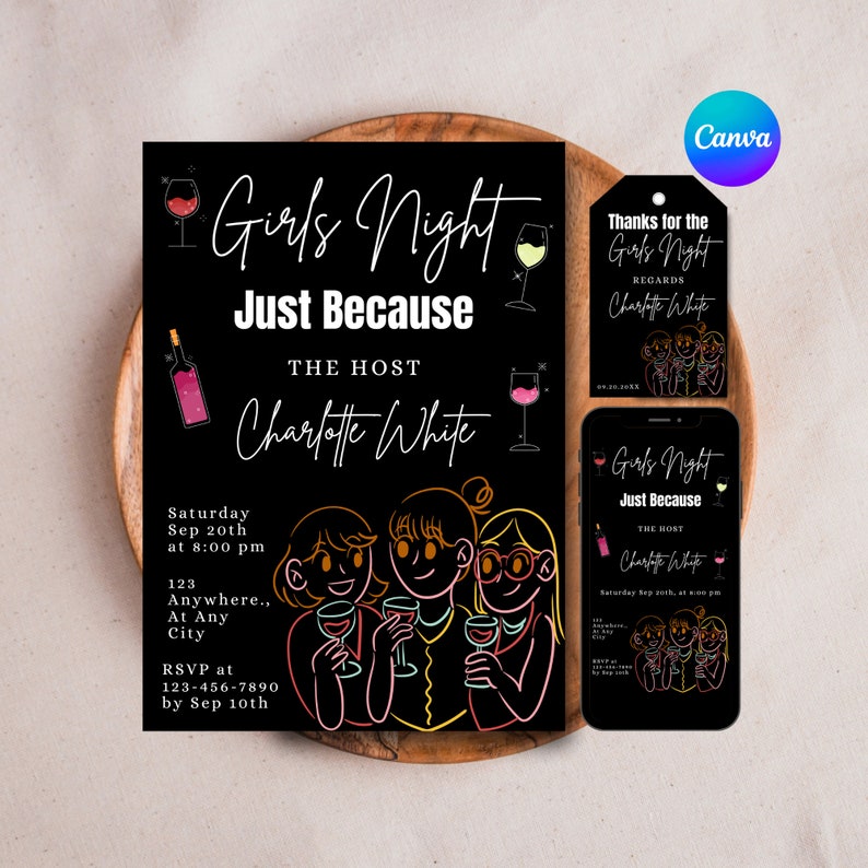 Ladies Night Invitation Date Night Pj Girls Night Late Night Digital ...