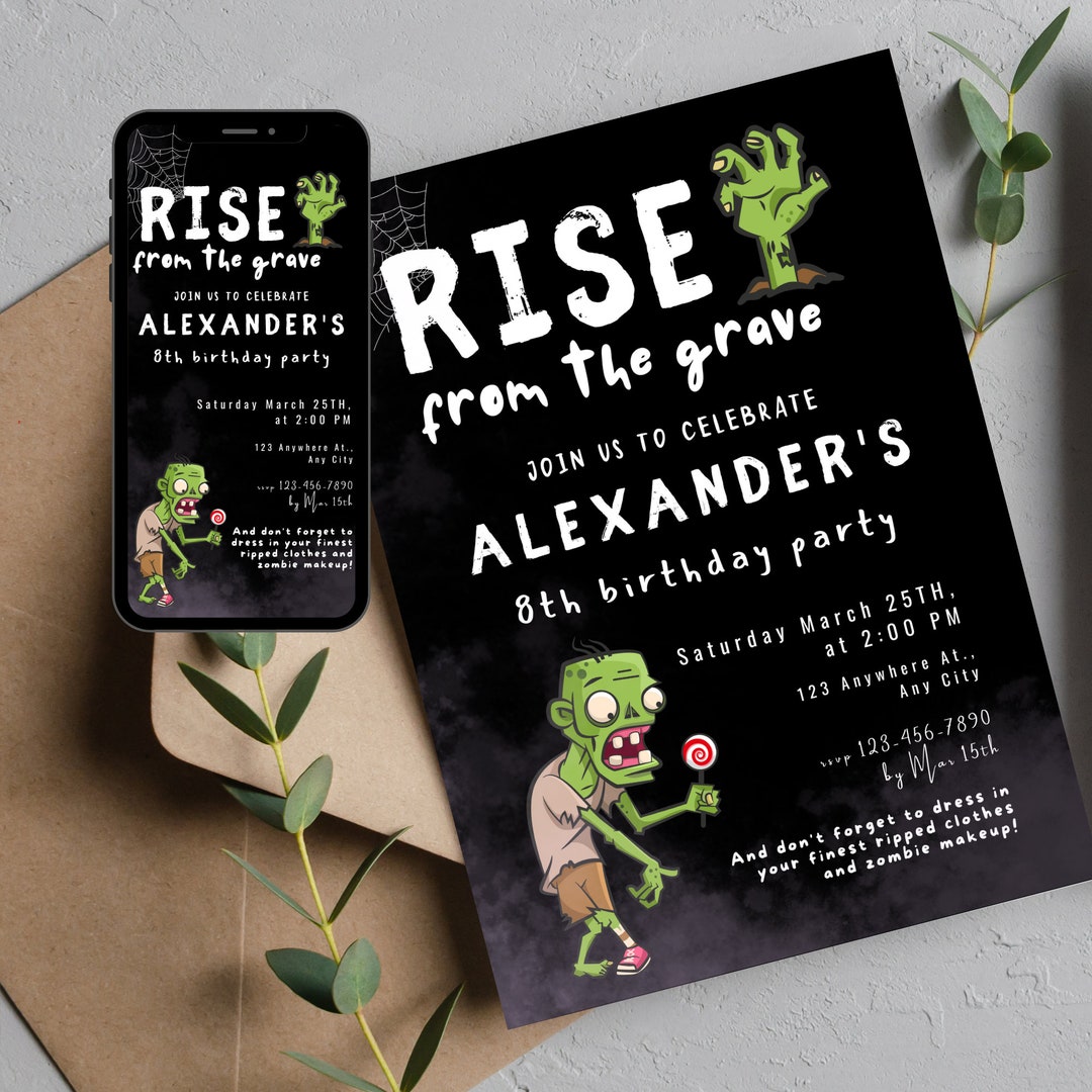 Zombies Birthday Invitation Zombie Kids Birthday Zombies 3 Invitation ...