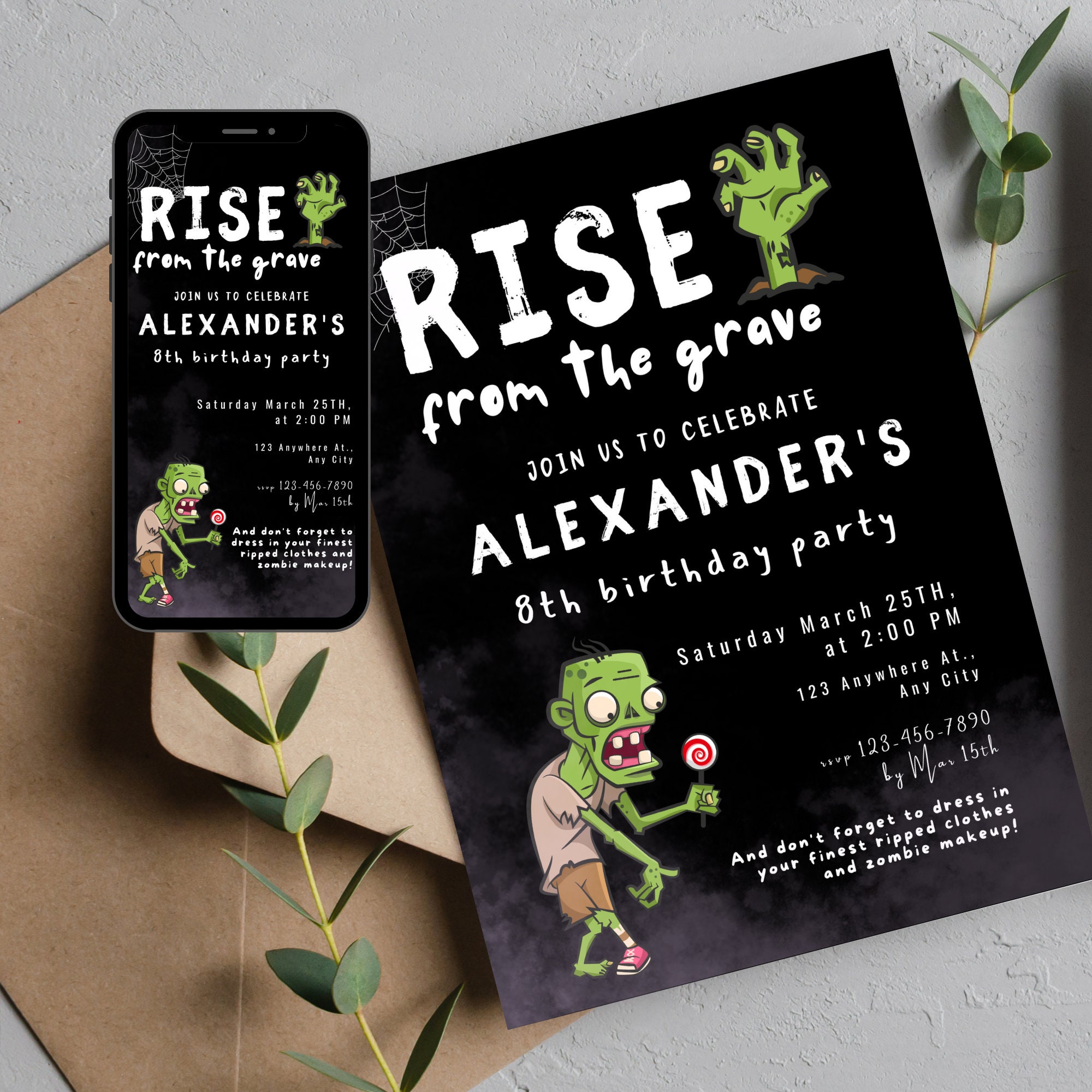 Zombies Birthday Invitation Zombie Kids Birthday Zombies 3 Invitation ...