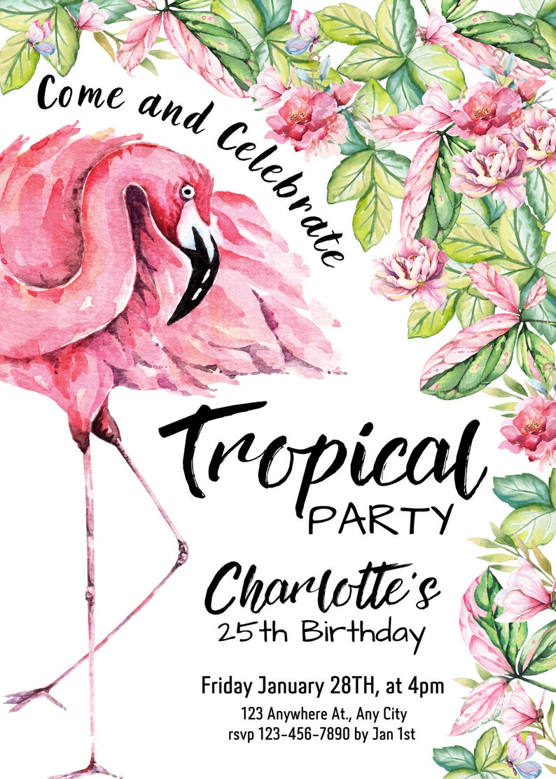 Flamingo Invitation Pink Flamingo Birthday Party Tropical Invitation ...