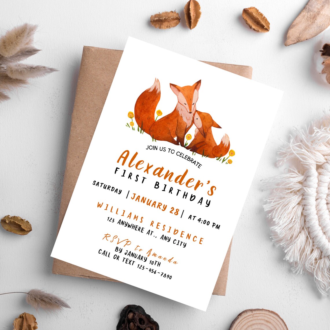 Fox 1st Birthday Fox Birthday Invitation Fox Party Invitations Girls ...