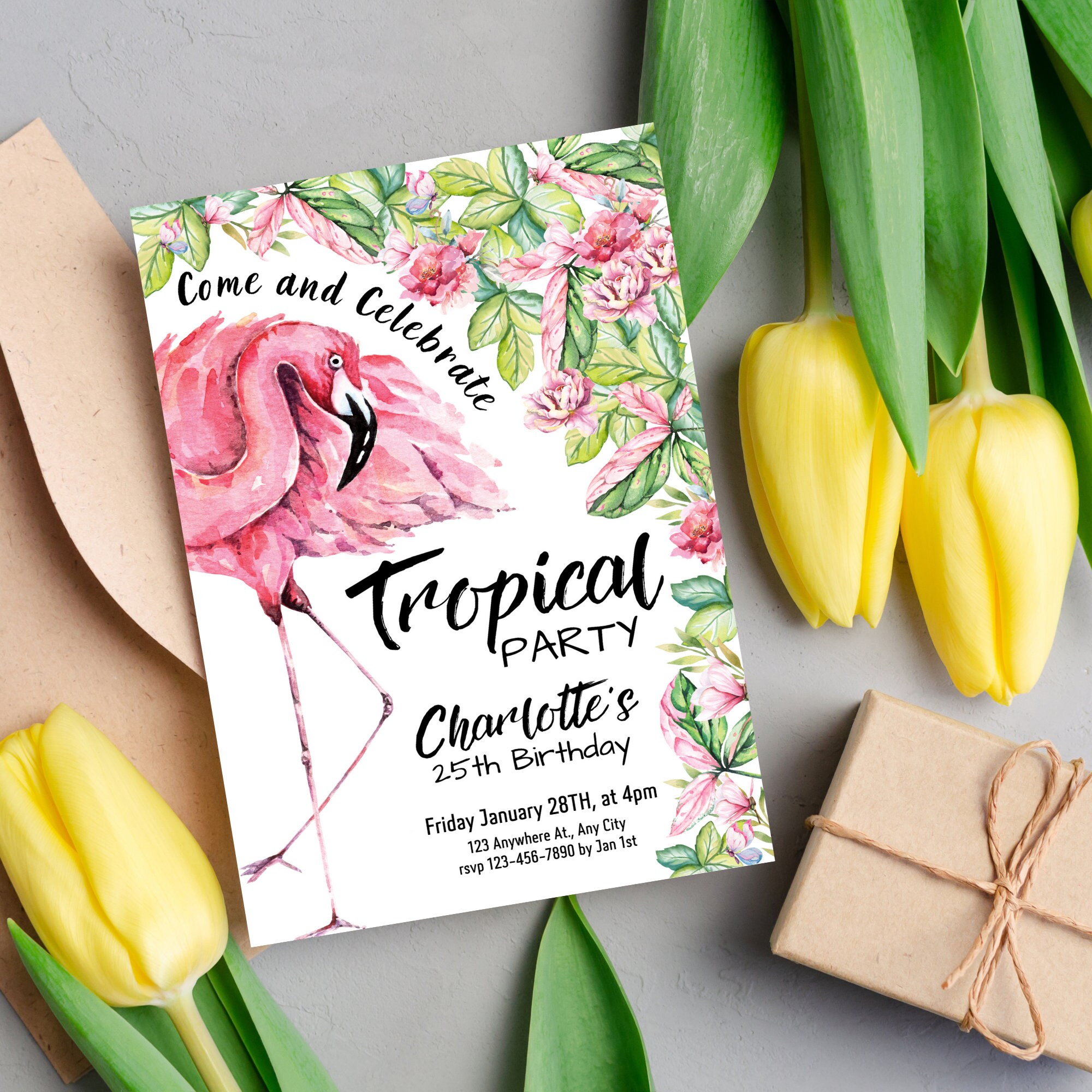 Flamingo Invitation Pink Flamingo Birthday Party Tropical Invitation ...